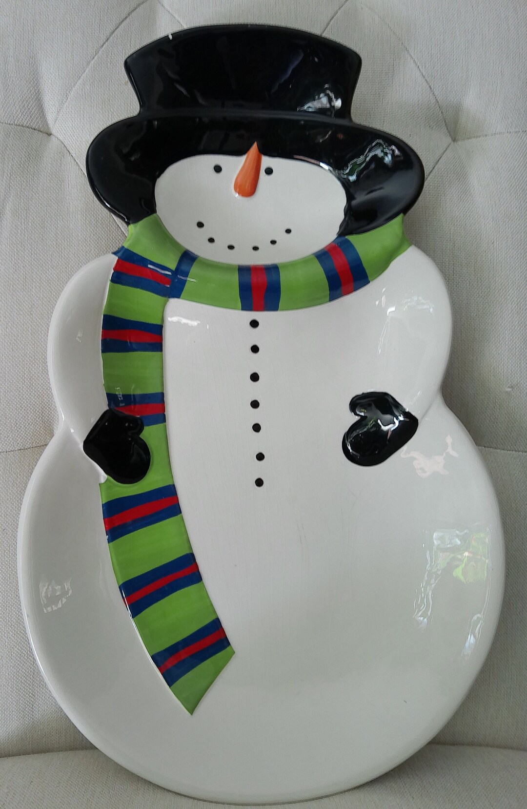 St. Nicholas Square Jolly Ceramic Snowman Serving Dish - Etsy