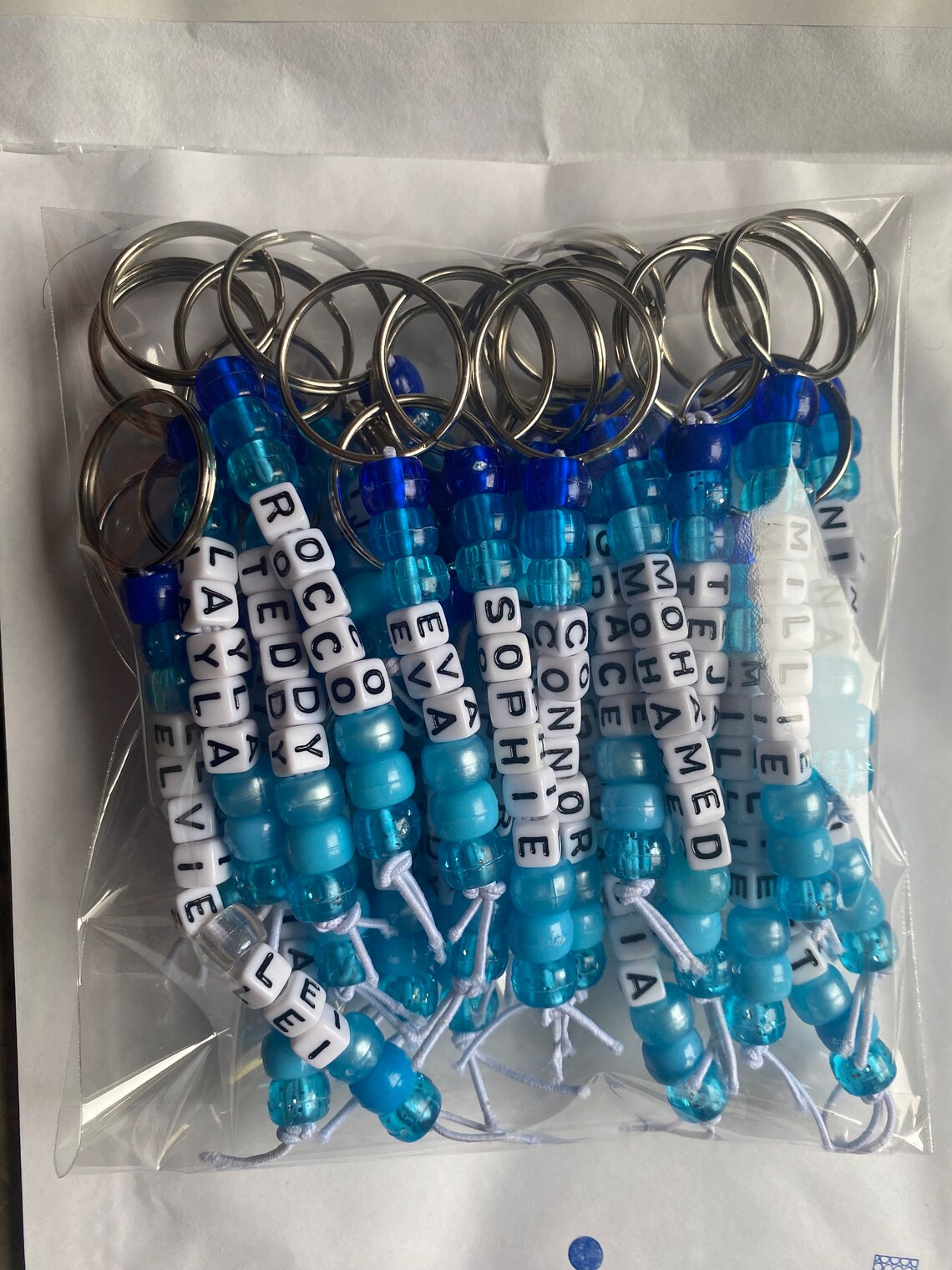 Personalised Name & Word Bead Keyrings Keychain Bag Charms School ...