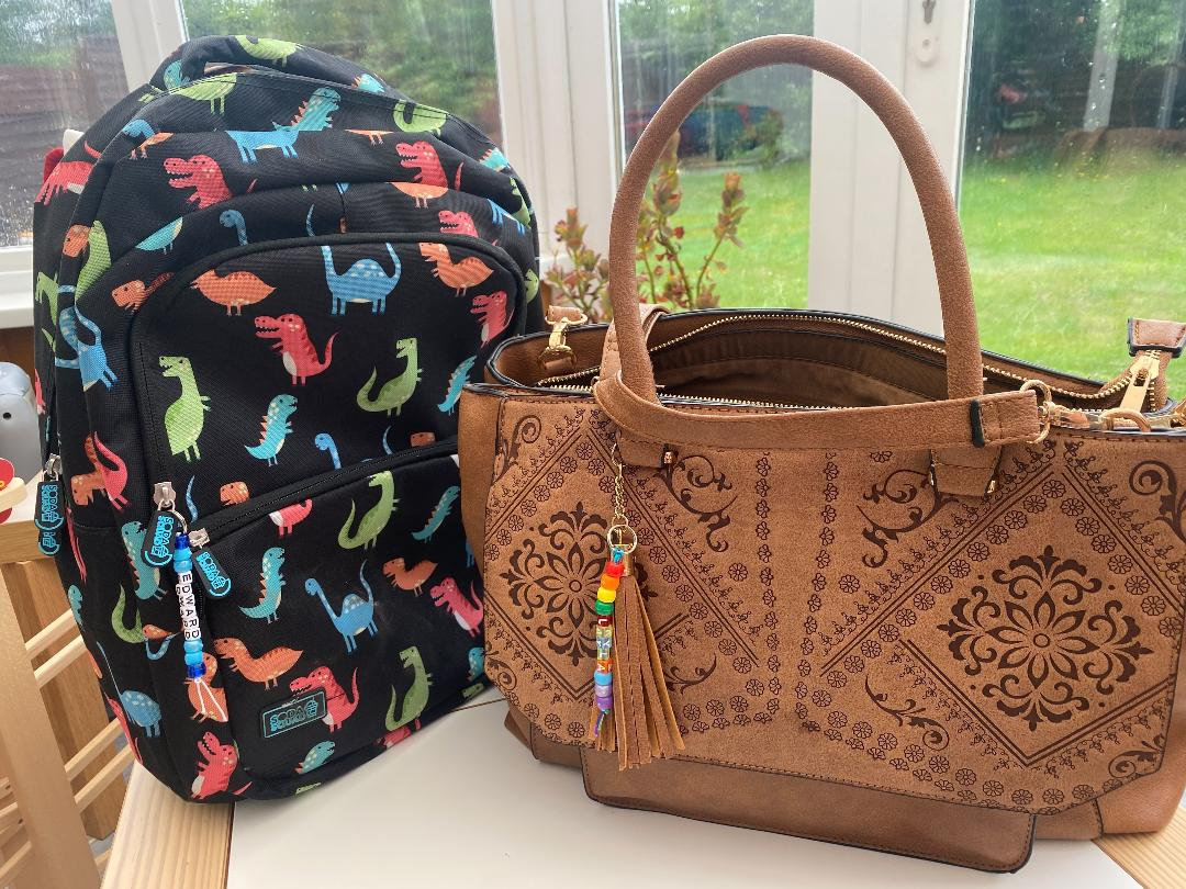 Personalised Name & Word Bead Keyrings Keychain Bag Charms School ...