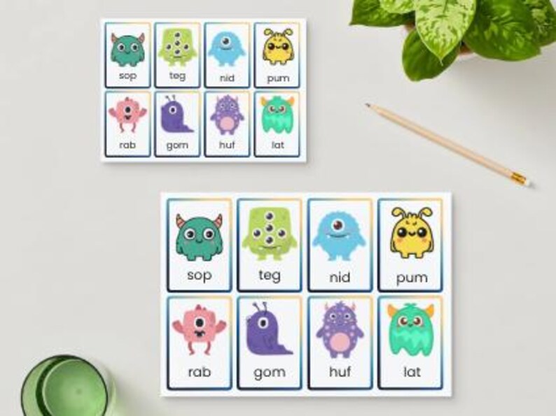 Phase 2 Phonics Flashcards | Alien & Real Words (PDF Download) - Etsy
