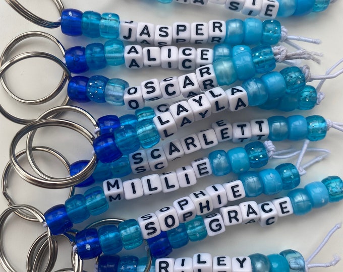 Personalised Name & Word Bead Keyrings | Keychain | Bag Charms | School ...