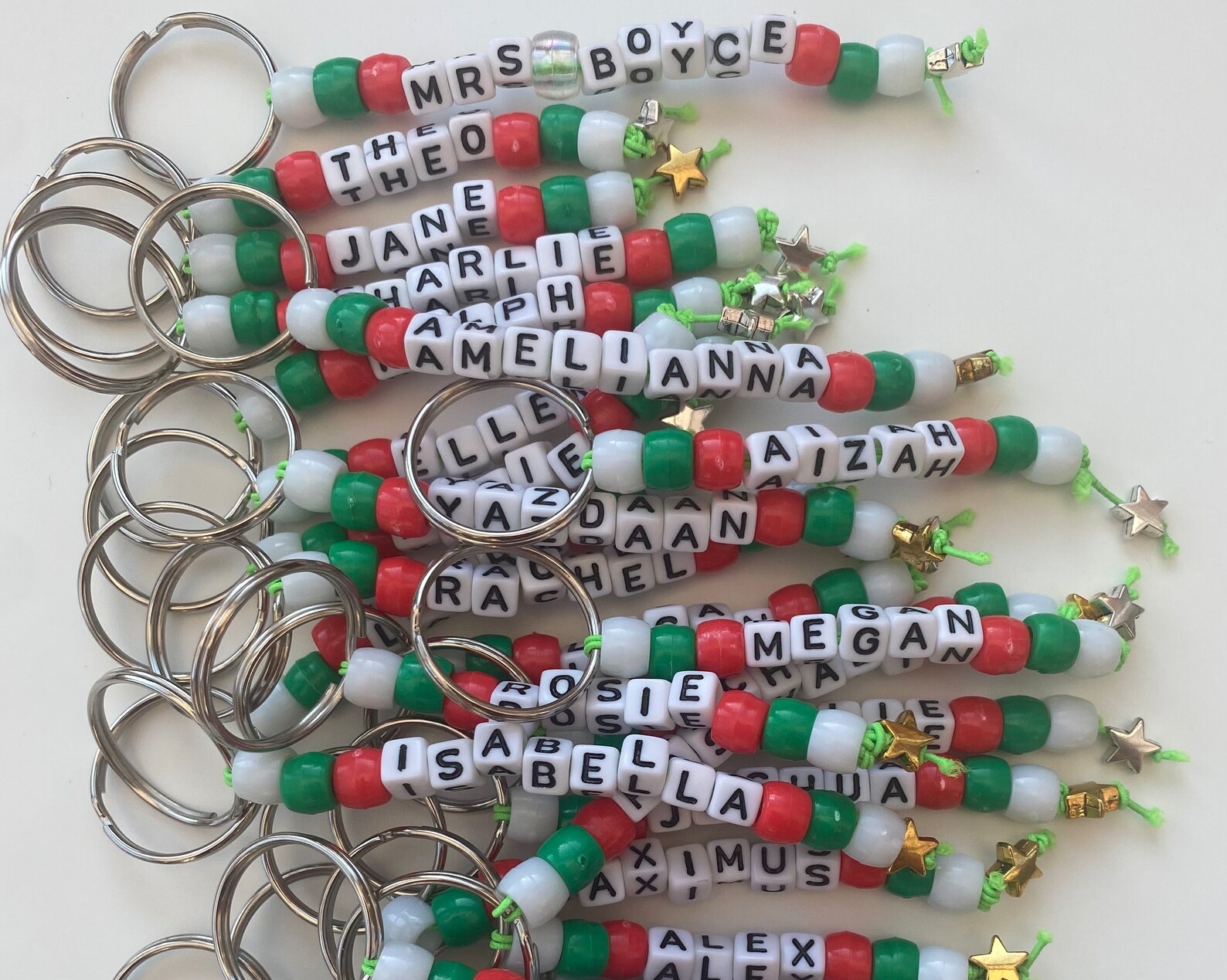 Personalised Christmas Name & Word Bead Keyrings | Keychain | Bag ...