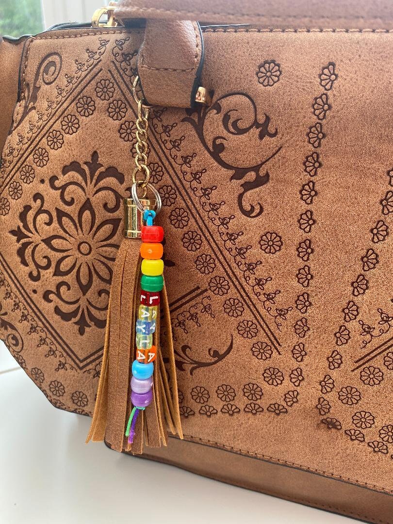 Personalised Name & Word Bead Keyrings Keychain Bag Charms School ...