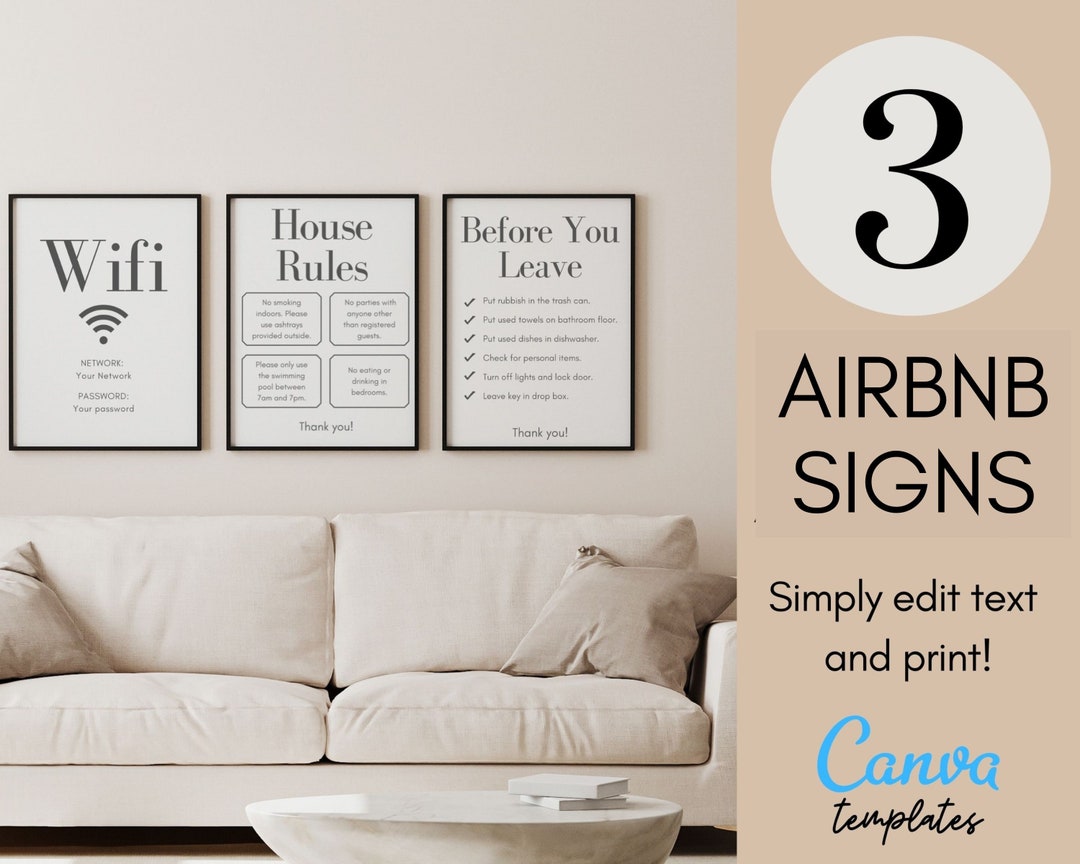 Airbnb Signs Set of 3, Airbnb Signage, Airbnb Sign Templates, Wifi ...