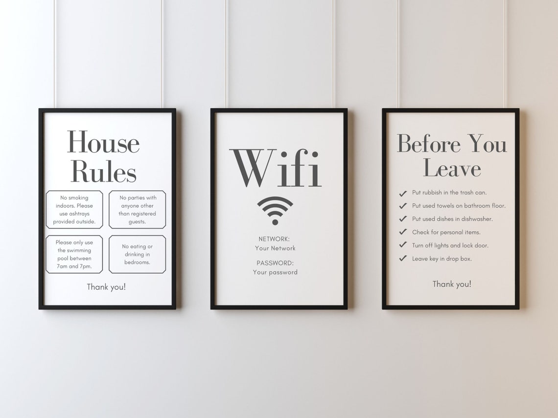 Airbnb Signs Set of 3, Airbnb Signage, Airbnb Sign Templates, Wifi ...