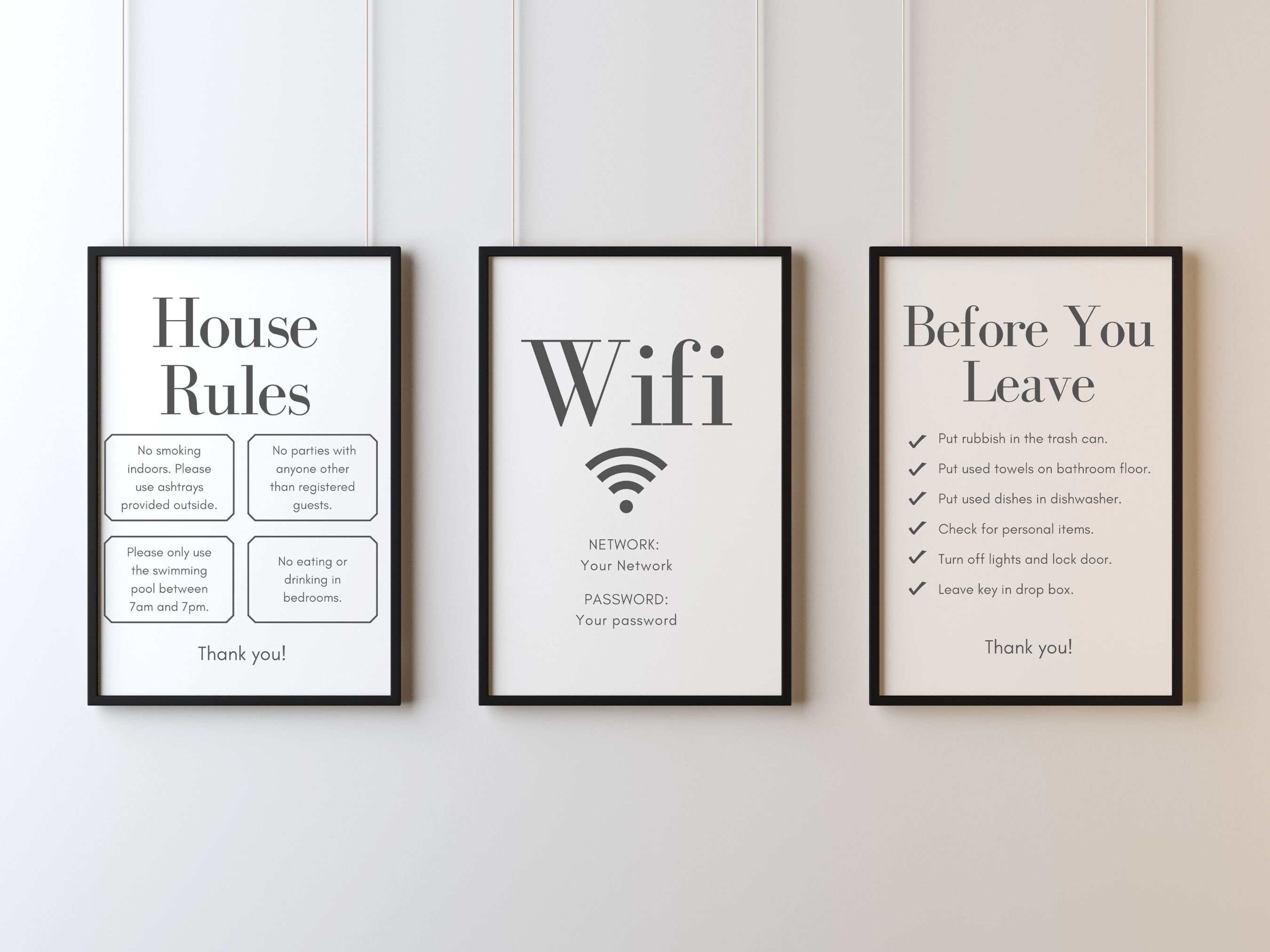 Airbnb Signs Set of 3, Airbnb Signage, Airbnb Sign Templates, Wifi ...