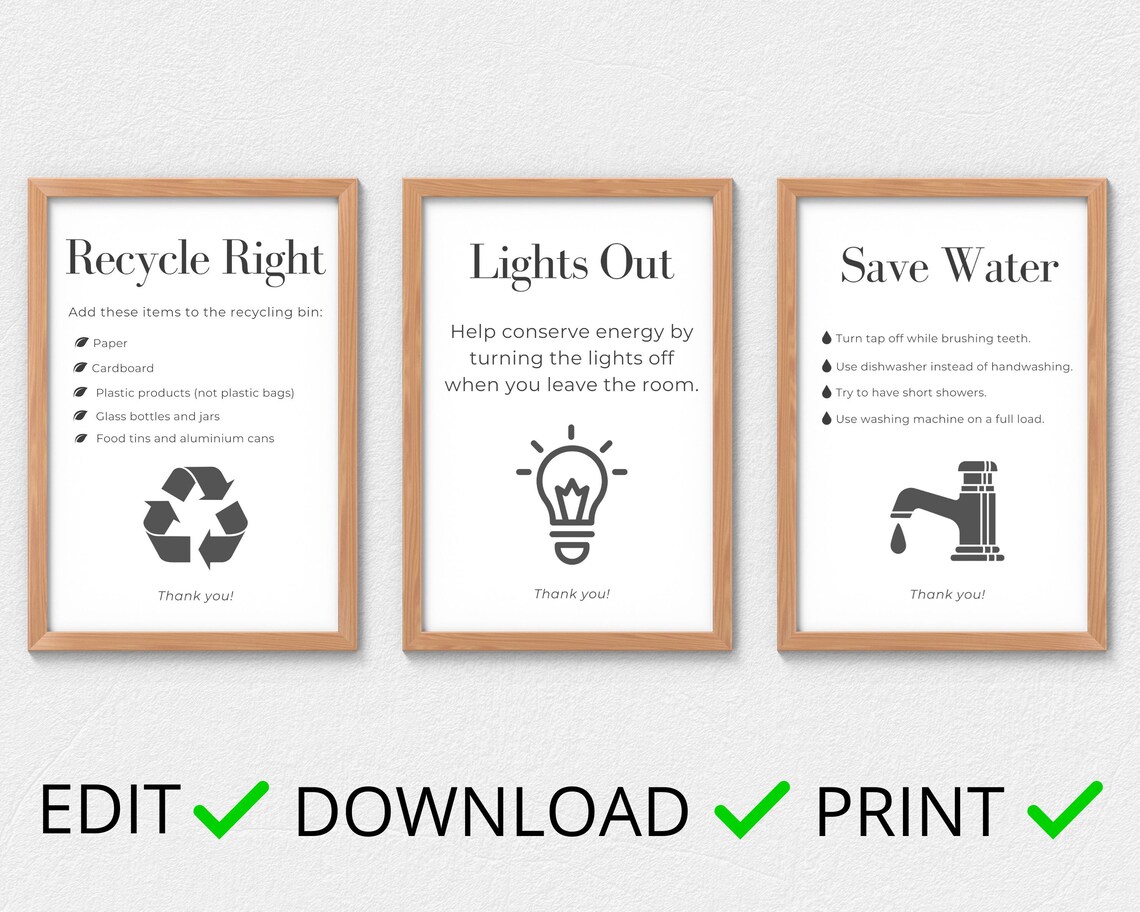 Airbnb Signs Eco Friendly, Set of 3, Airbnb Signage, Airbnb Template ...