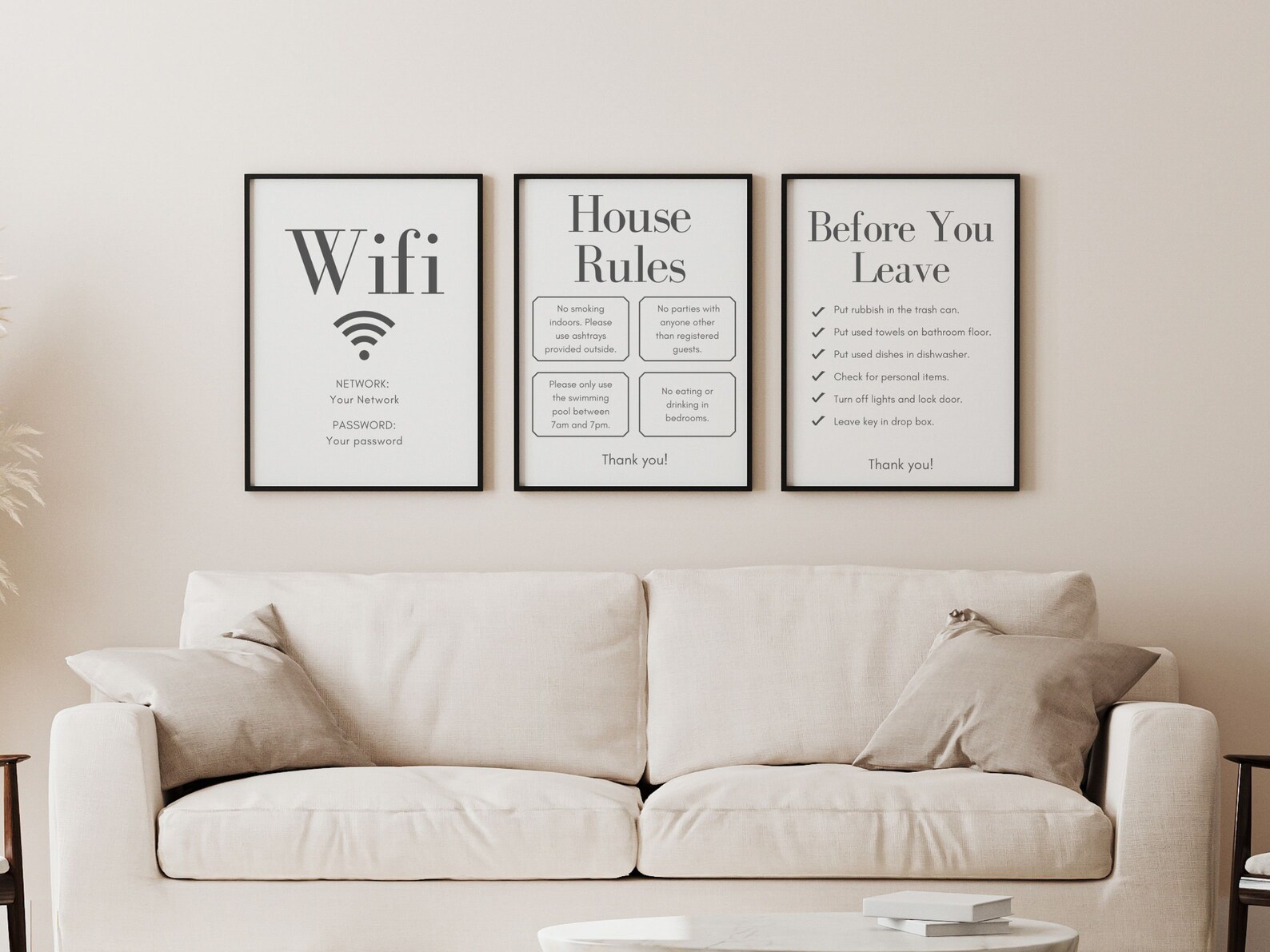 Airbnb Signs Set of 3, Airbnb Signage, Airbnb Sign Templates, Wifi ...