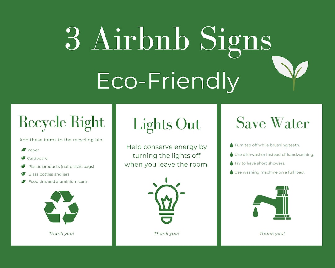 Airbnb Signs Eco Friendly, Set of 3 Green, Airbnb Signage, Airbnb ...