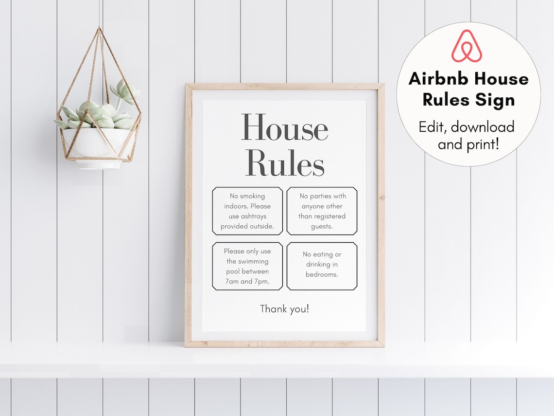 Airbnb House Rules Sign Template Airbnb Home Rules Sign - Etsy