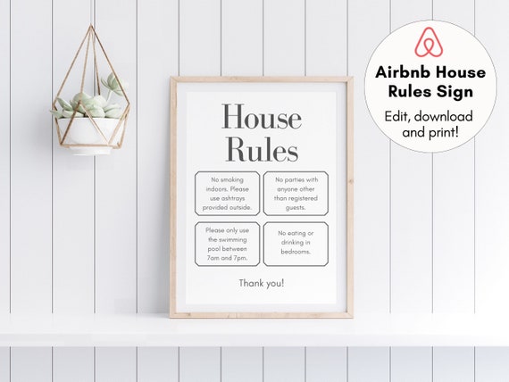 Airbnb House Rules Sign Template Airbnb Home Rules Sign - Etsy