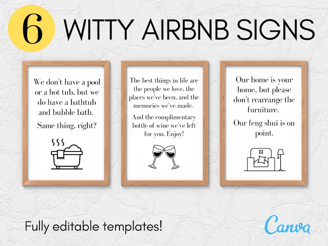 Airbnb Witty Signs Bundle of 6 | Funny Airbnb Signs | Sarcastic House ...