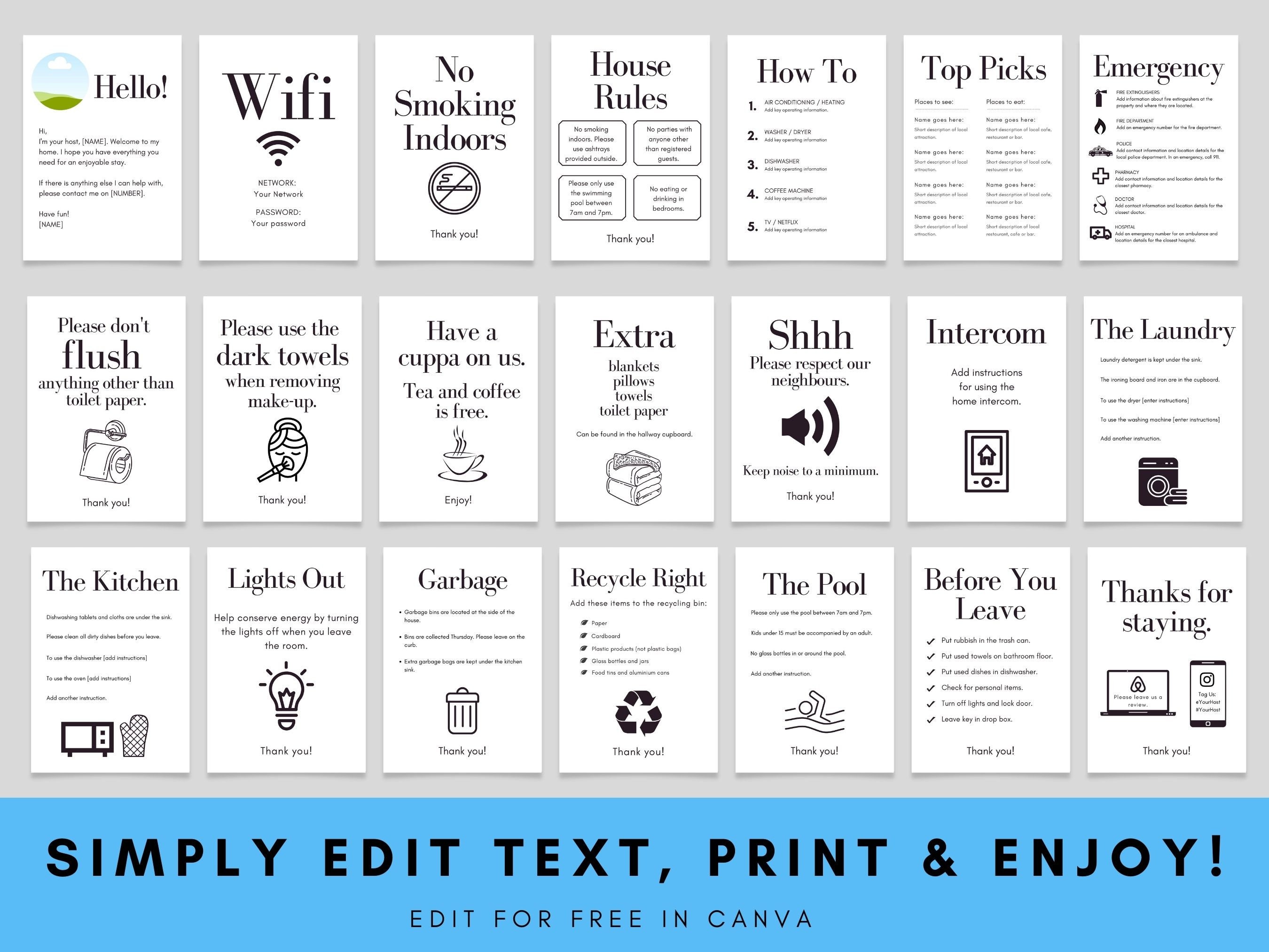 Airbnb Sign Bundle, 21 Airbnb Signs, Airbnb Welcome Signs, Wifi, House ...