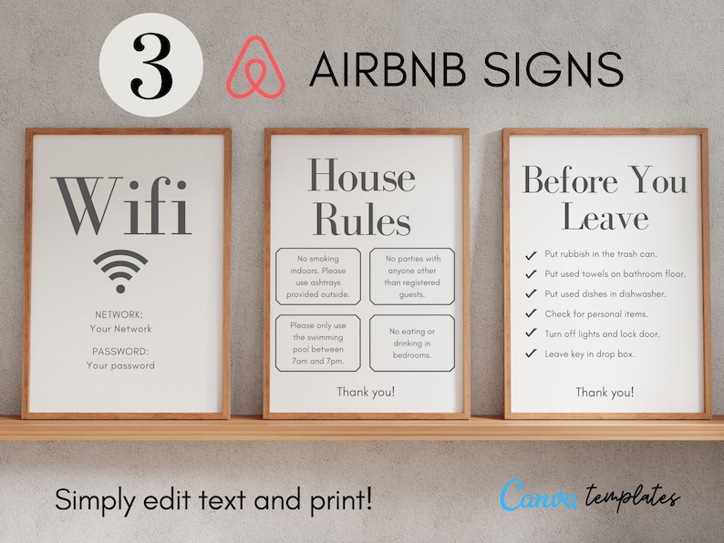 Airbnb Signs Set of 3 Airbnb Signage Airbnb Sign Templates - Etsy