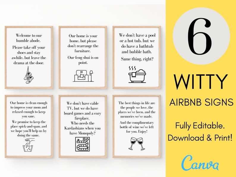 Airbnb Witty Signs Bundle of 6 | Funny Airbnb Signs | Sarcastic House ...