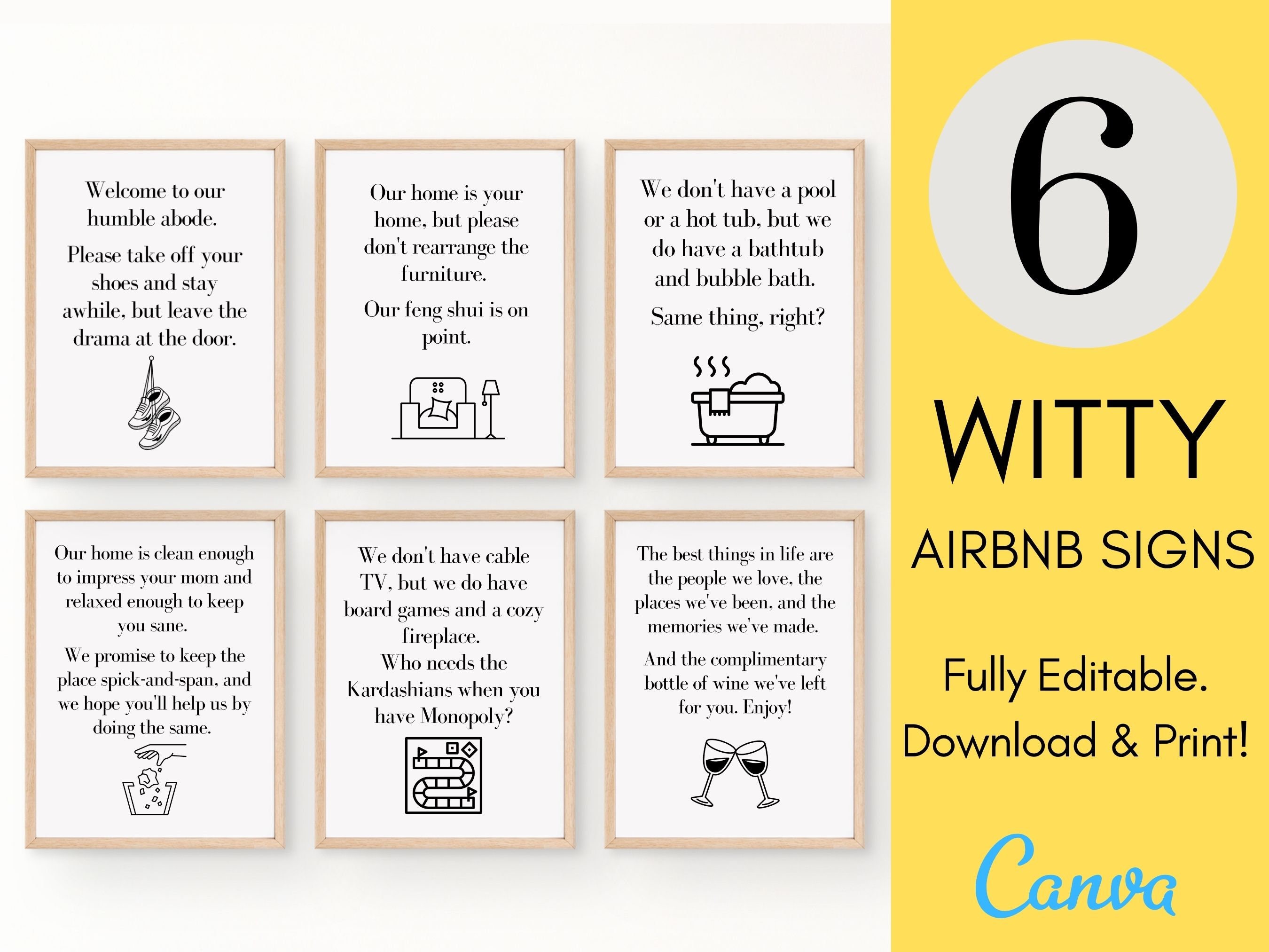 Airbnb Witty Signs Bundle of 6 | Funny Airbnb Signs | Sarcastic House ...