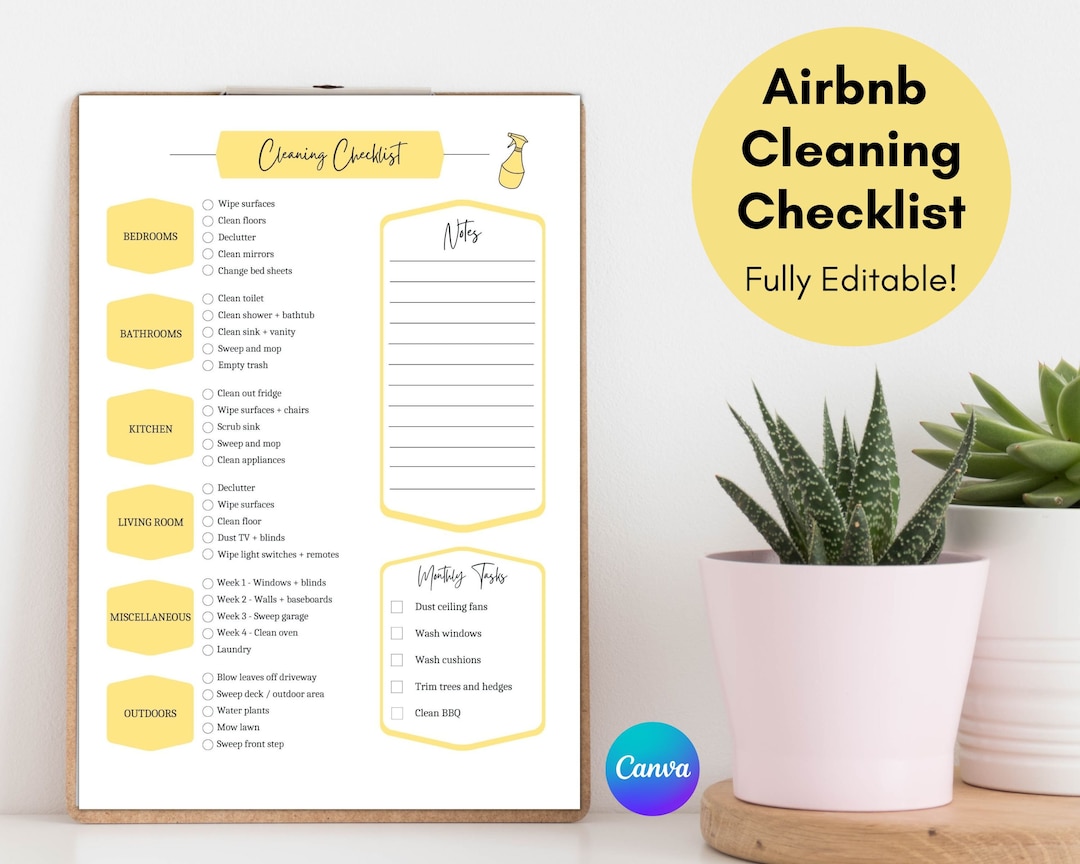 Airbnb Cleaning Checklist Canva | Editable Airbnb Template | Airbnb ...