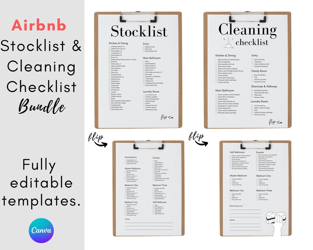 Airbnb Stocklist and Cleaning Checklist Bundle, Airbnb Cleaning List ...
