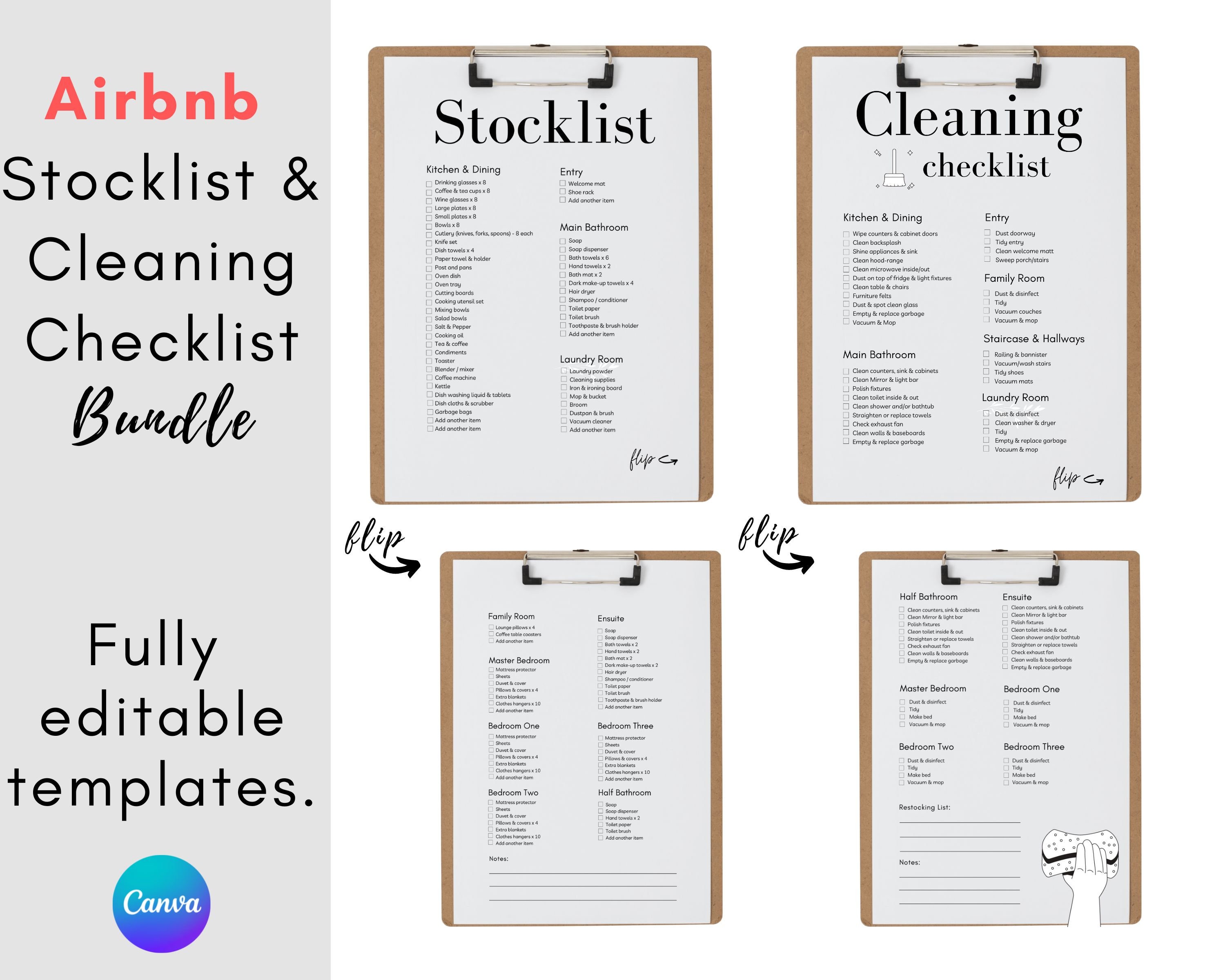 Airbnb Stocklist and Cleaning Checklist Bundle, Airbnb Cleaning List ...