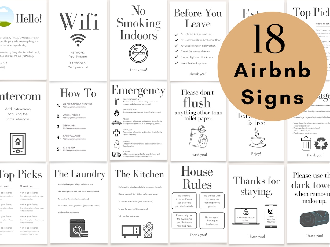 Airbnb Sign Bundle | Airbnb Signage | Signs for Rental Home | Wifi Sign ...