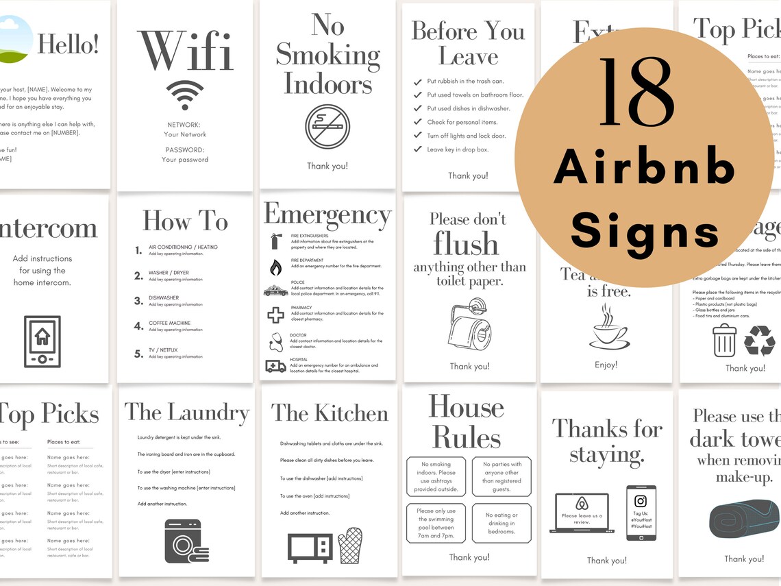 Airbnb Sign Bundle Airbnb Signage Signs for Rental Home - Etsy