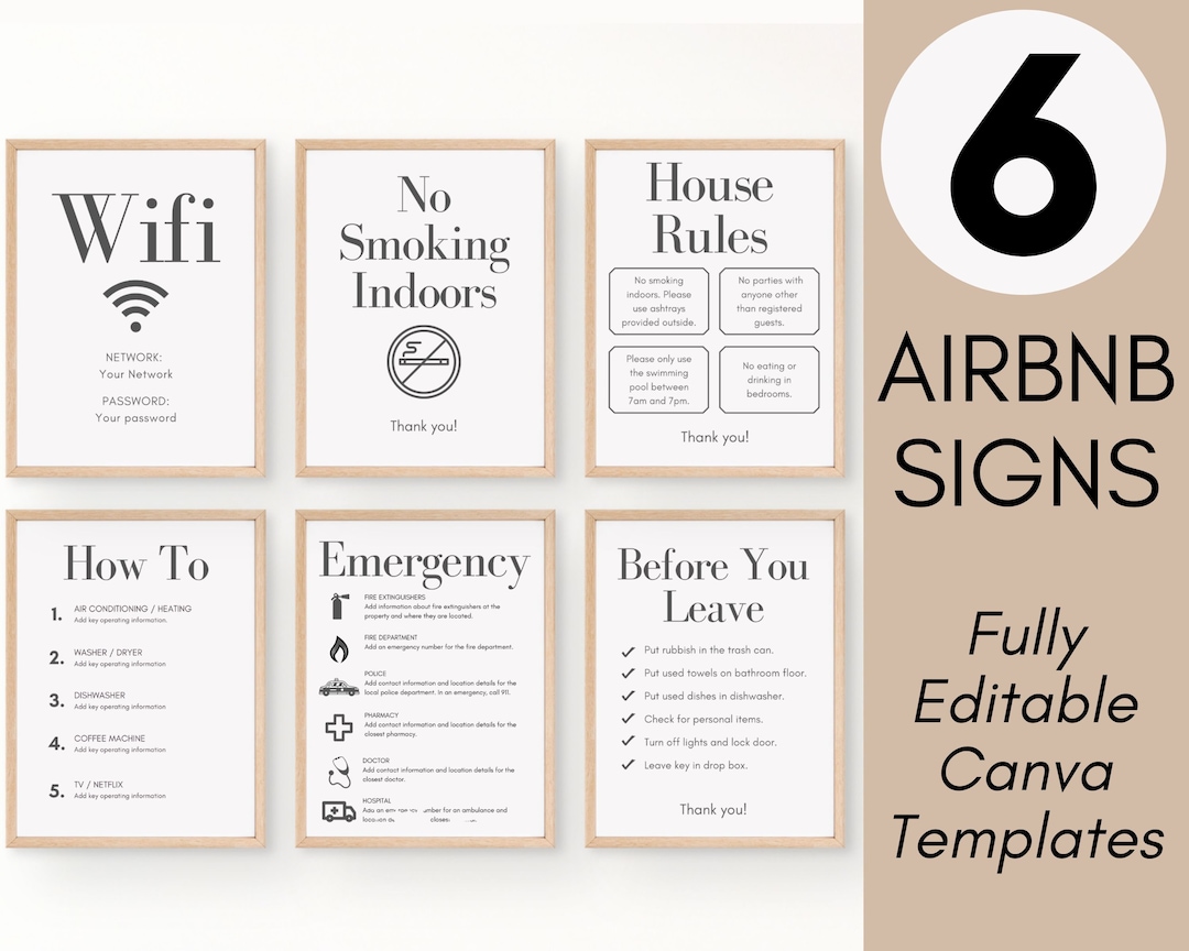Airbnb Sign Bundle of 6 | Airbnb Signage | Signs for Rental Home | Wifi ...