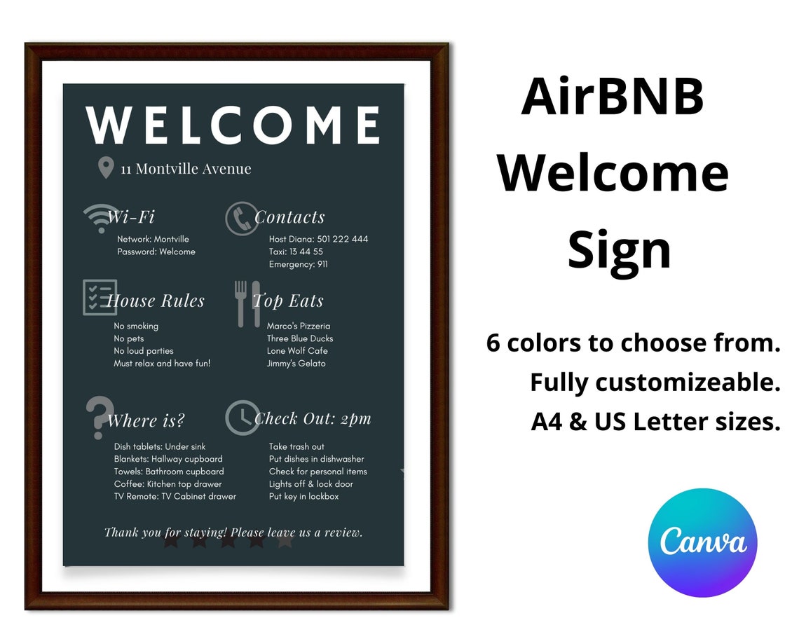 Airbnb Welcome Sign | Airbnb Template | Airbnb Signage | Airbnb Signs ...