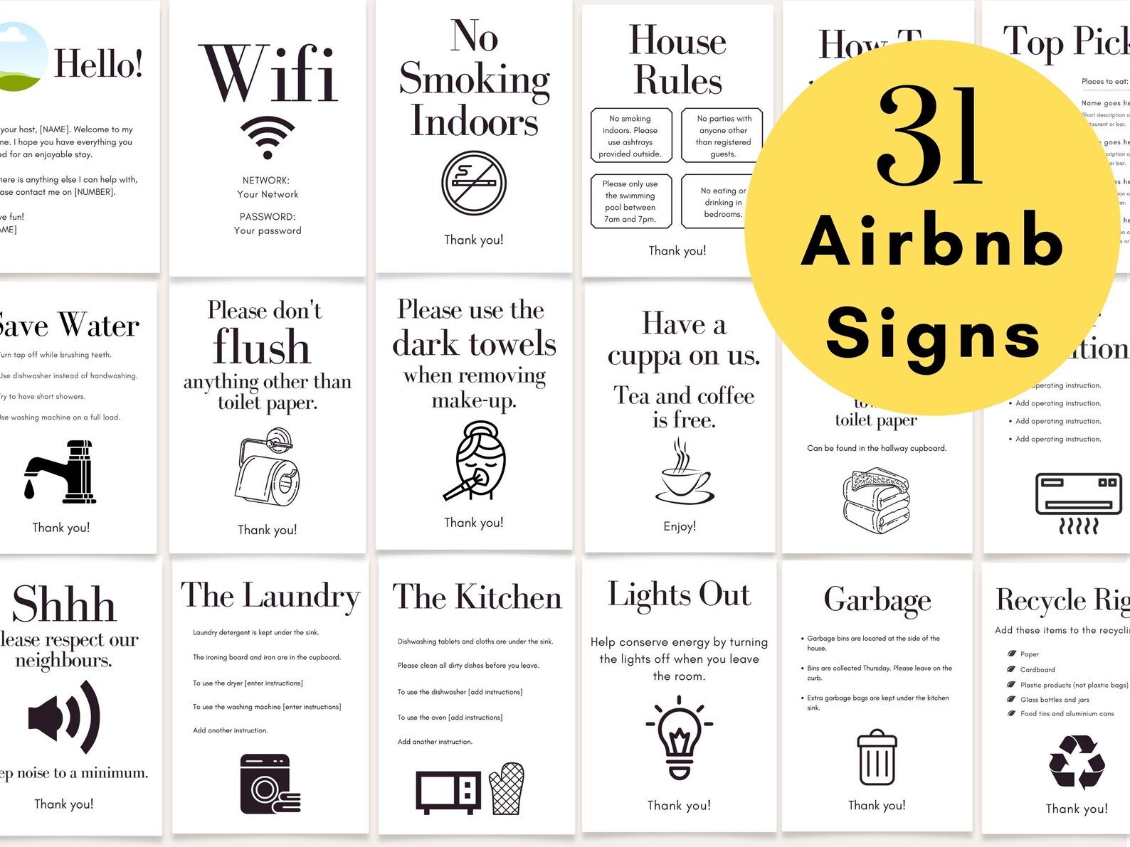 MEGA Bundle of 31 Airbnb Signs, Airbnb Signage Template, Airbnb Welcome ...