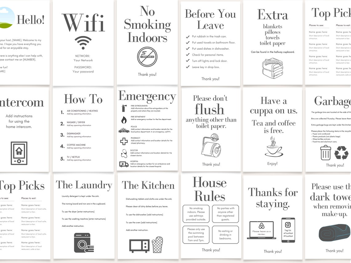 Airbnb Sign Bundle Airbnb Signage Airbnb House Rules | Etsy