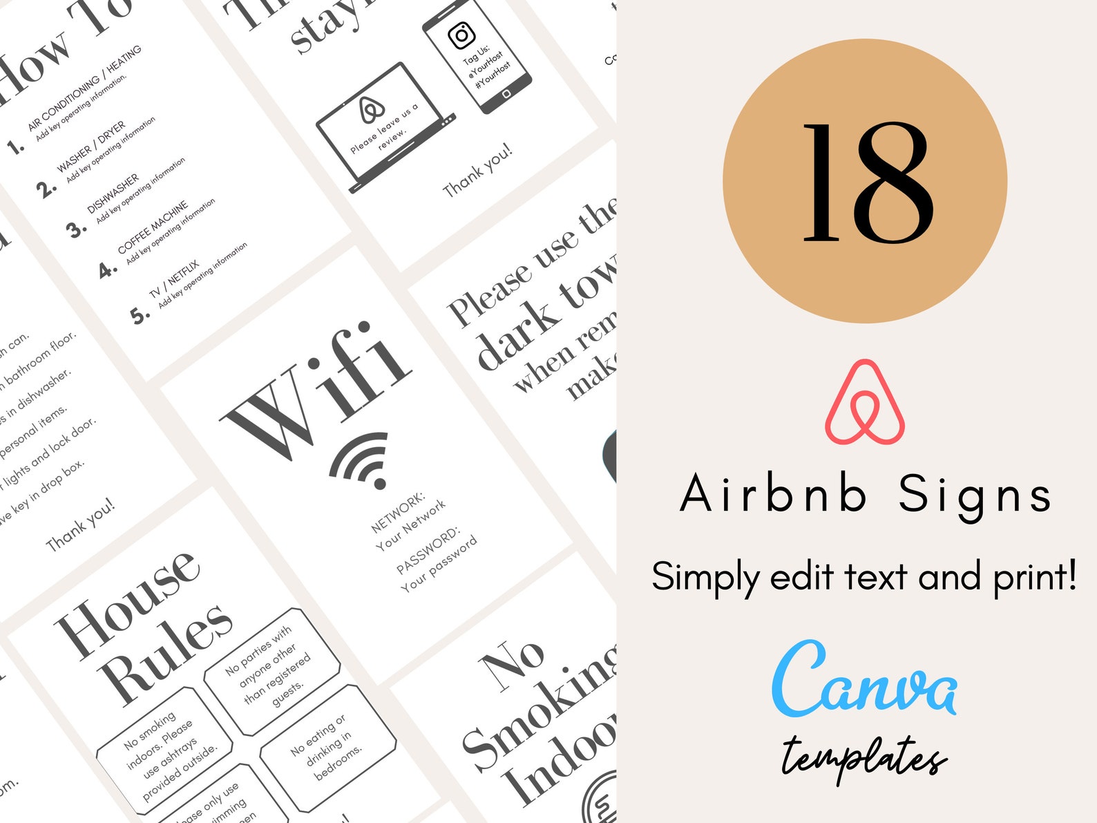 Airbnb Sign Bundle | Airbnb Signage | Signs for Rental Home | Wifi Sign ...