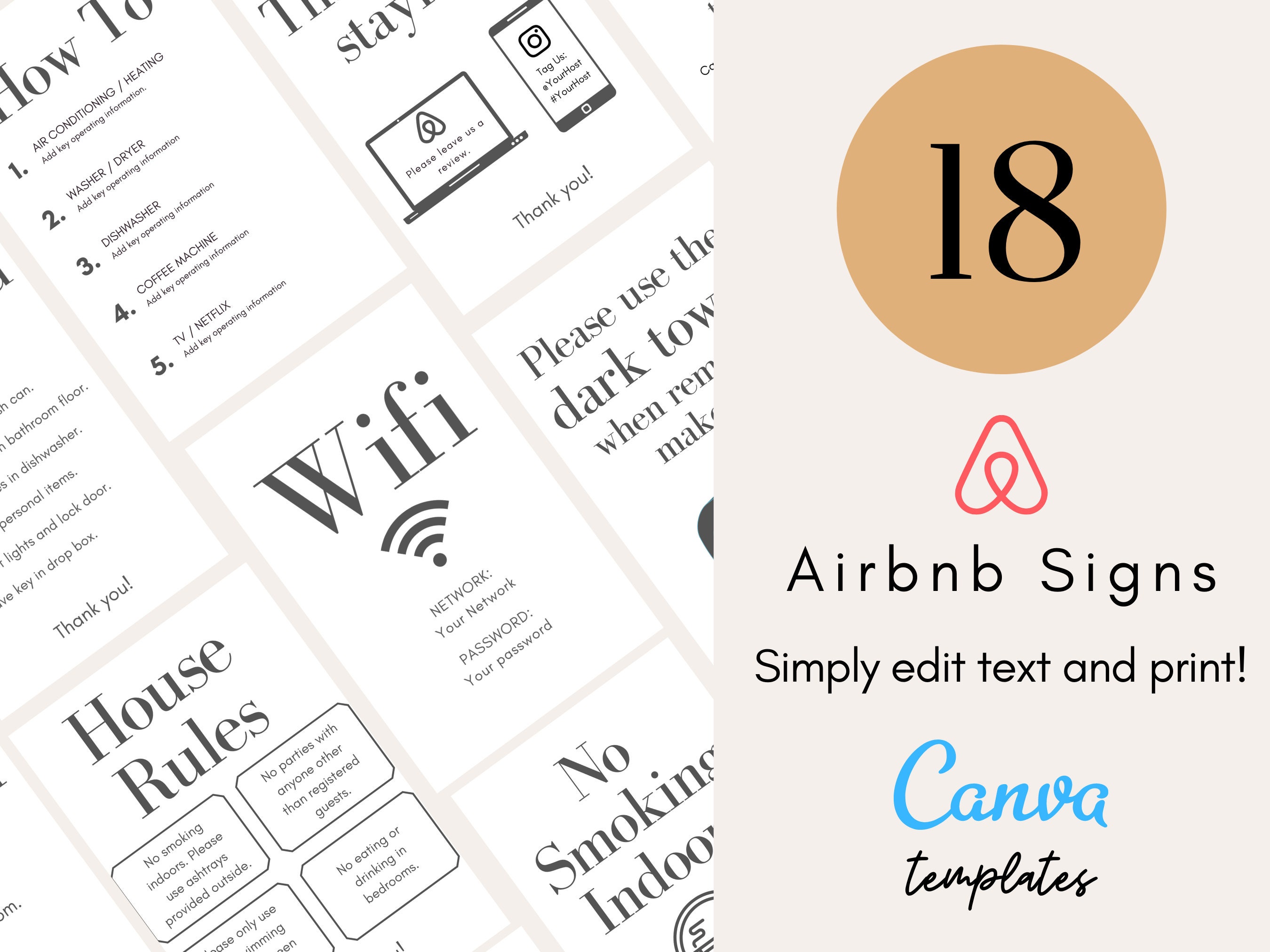 Airbnb Sign Bundle Airbnb Signage Signs for Rental Home - Etsy