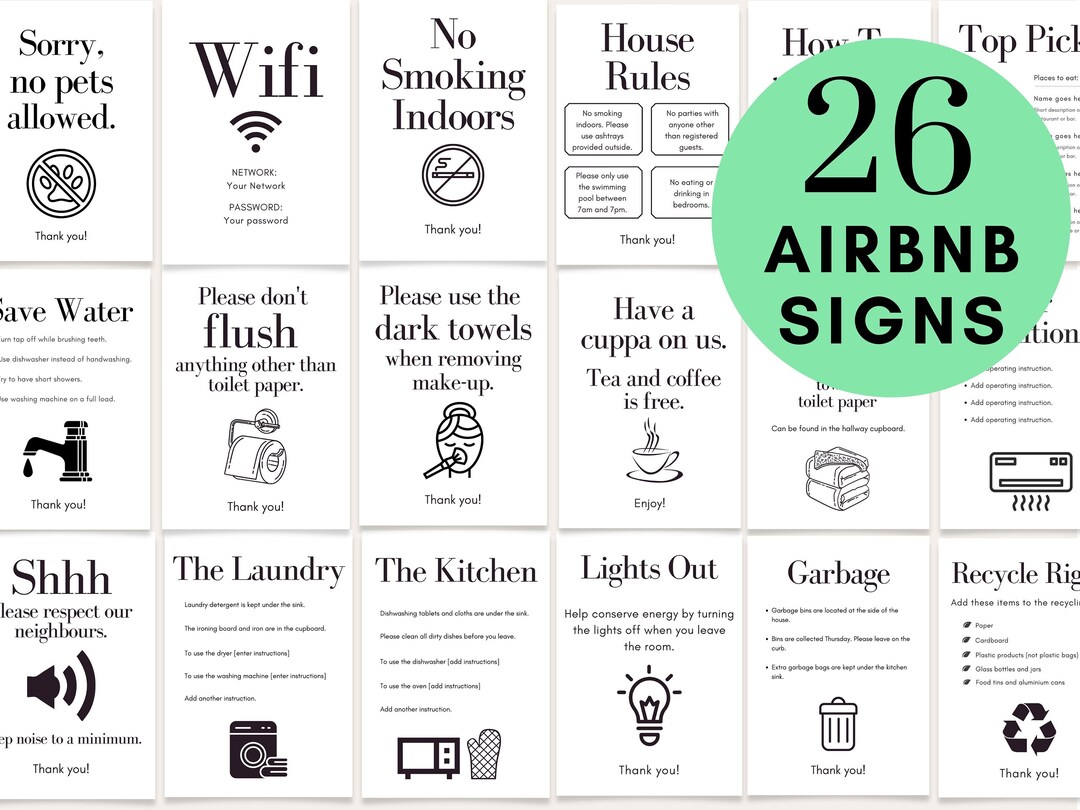 Airbnb Sign Bundle of 26, Airbnb Signage, Signs for Rental Home, Wifi ...