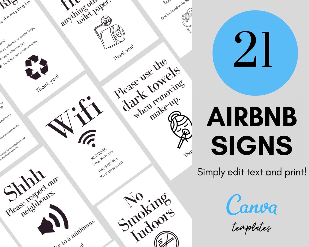 Airbnb Sign Bundle | Airbnb Signage | Wifi Sign | Airbnb Welcome Sign ...
