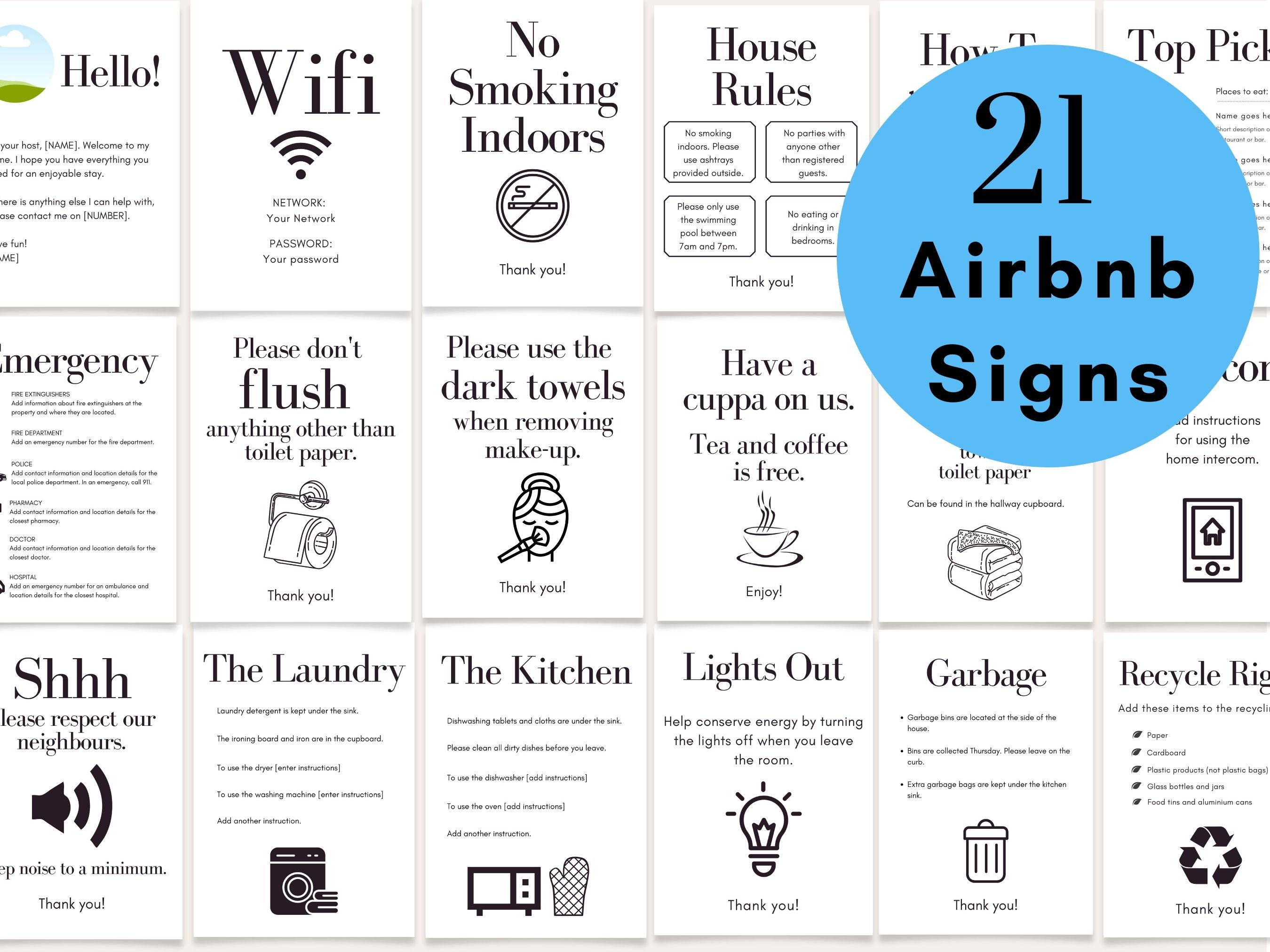 Airbnb Sign Bundle, 21 Airbnb Signs, Airbnb Welcome Signs, Wifi, House ...