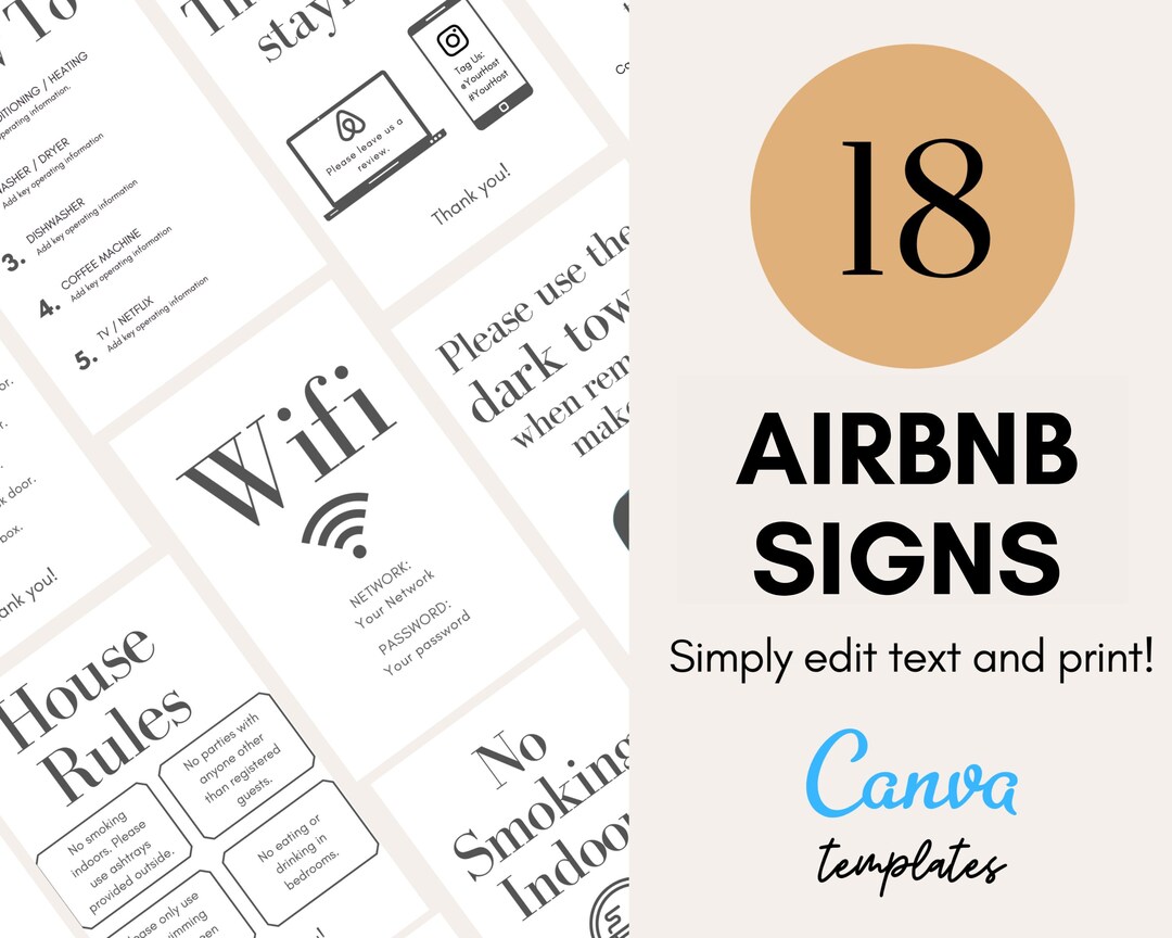 Airbnb Sign Bundle | Airbnb Signage | Signs for Rental Home | Wifi Sign ...