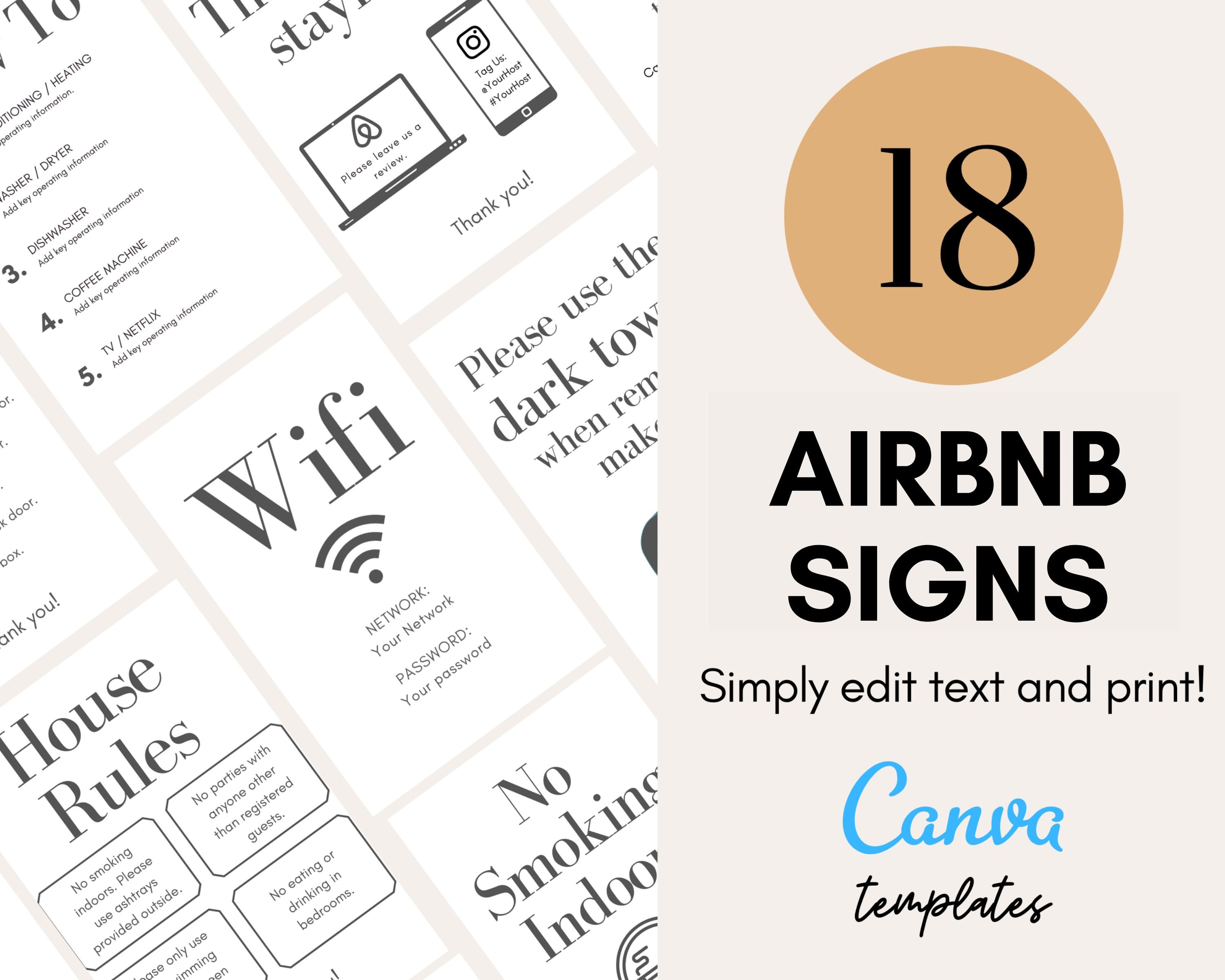 Airbnb Sign Bundle Airbnb Signage Signs for Rental Home Wifi Sign ...