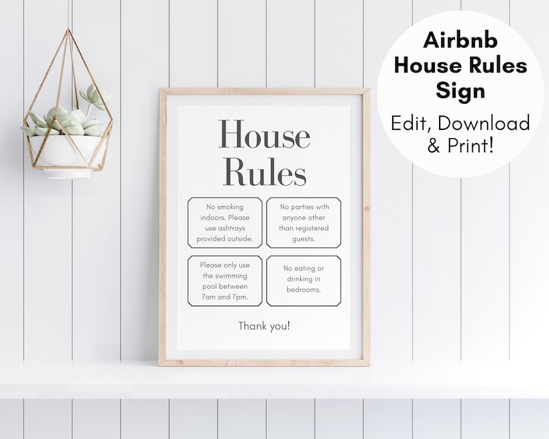 Airbnb House Rules Sign Template | Airbnb Home Rules Sign | Airbnb ...