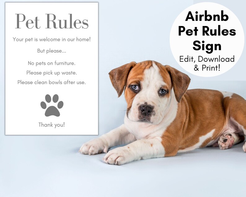 Airbnb Pet Rules Sign Template, Editable Airbnb Pet Sign, Airbnb Rules ...