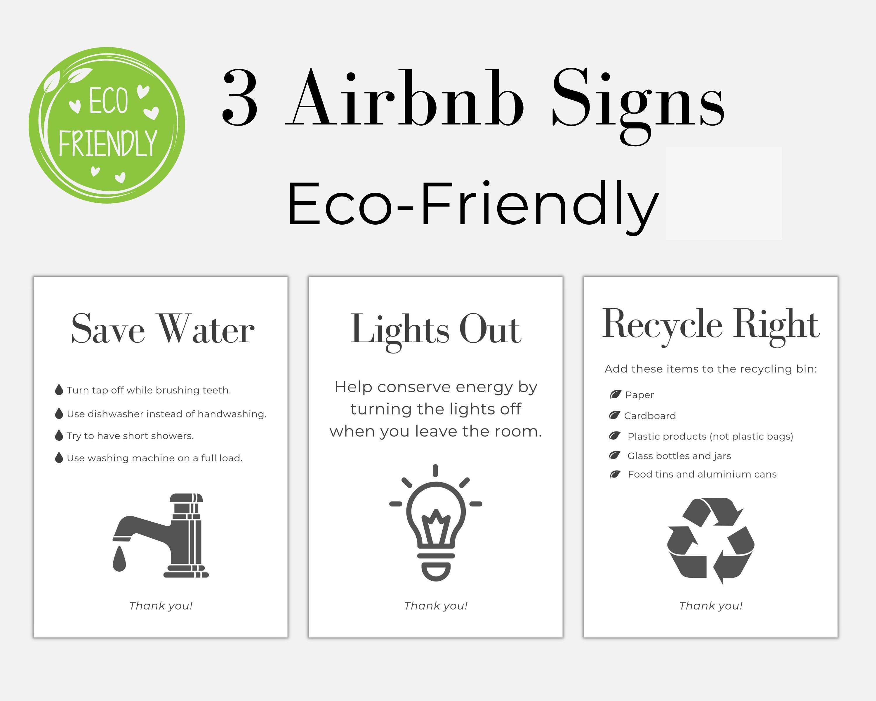Airbnb Signs Eco Friendly, Set of 3, Airbnb Signage, Airbnb Template ...