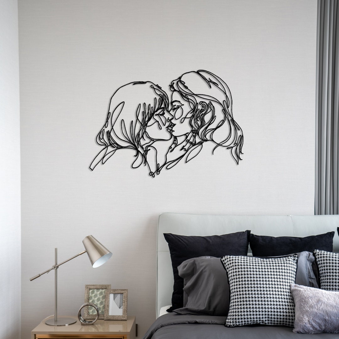 Lesbian Couple Metal Wall Decor Kissing Gays Minimalist Line Etsy