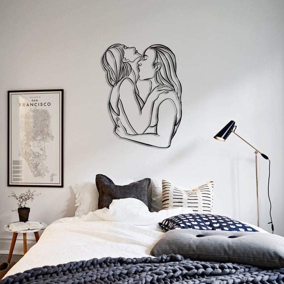 Lesbian Couple Metal Wall Decor Kissing Gays Minimalist Line Etsy