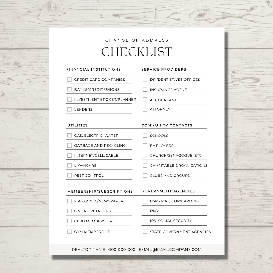 Change of Address Checklist, Real Estate Template, Printable, Editable ...