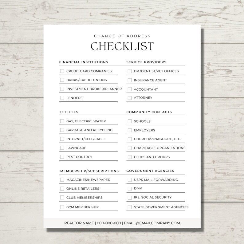 Change of Address Checklist, Real Estate Template, Printable, Editable ...