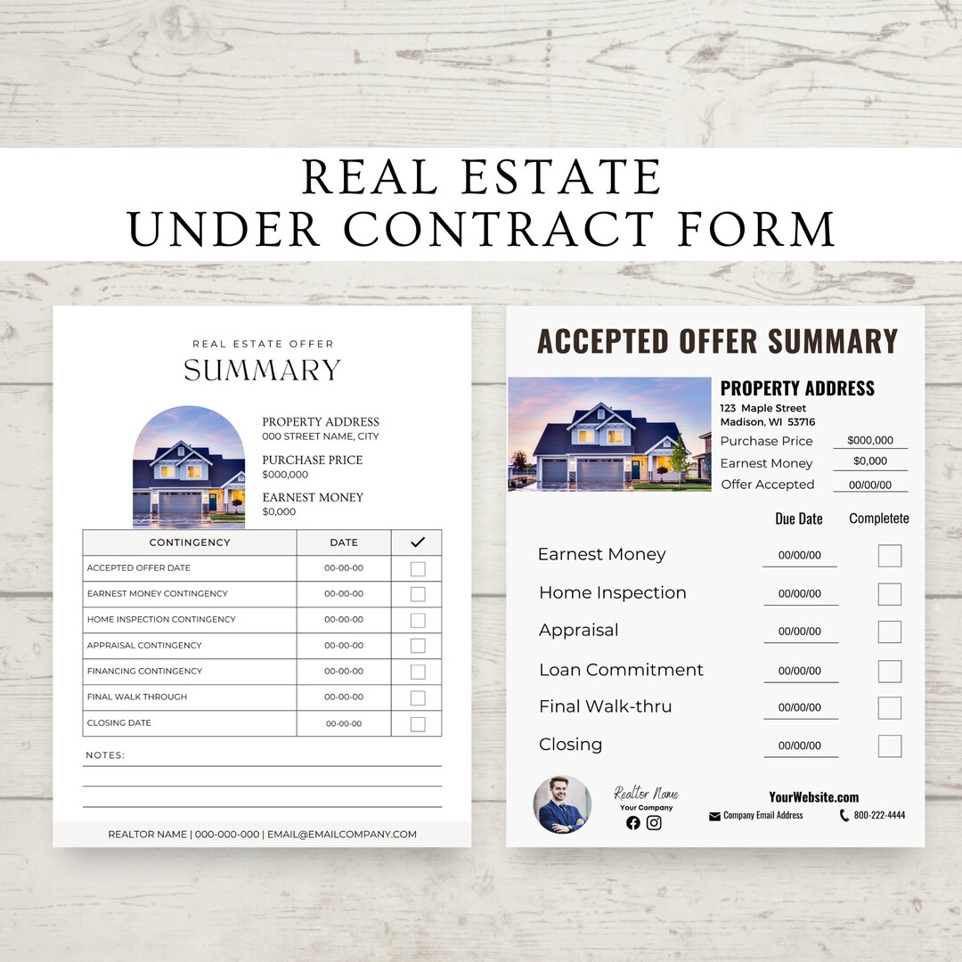 Real Estate Under Contract Form | Accepted Offer Summary Template ...