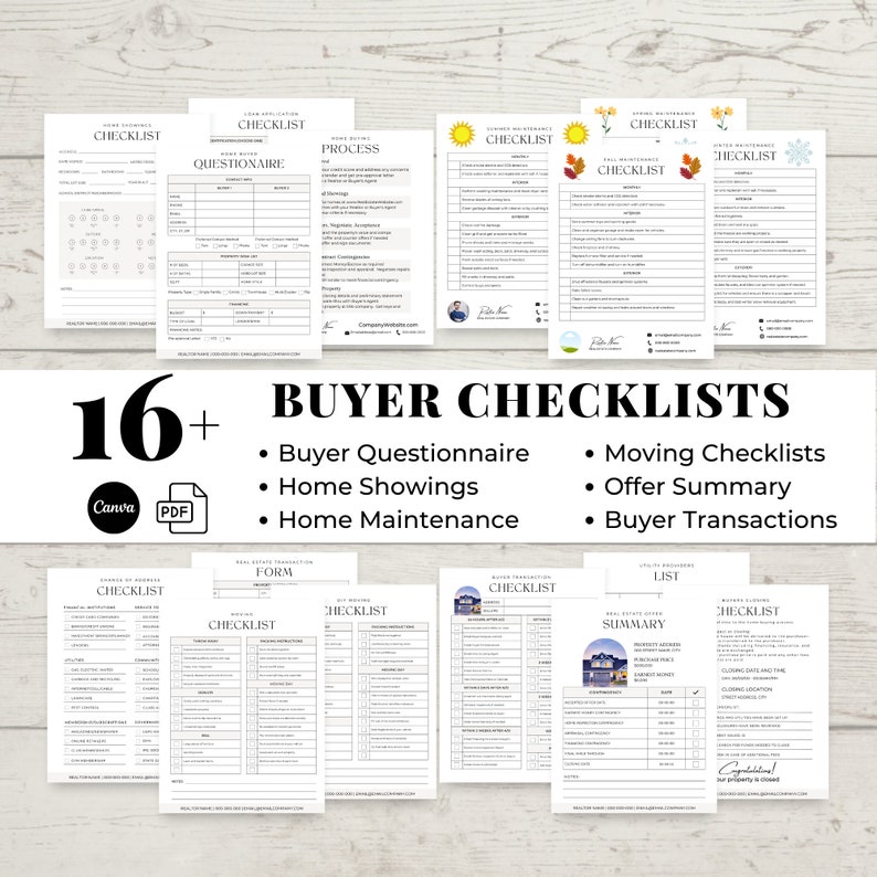 Real Estate Home Buyer Checklist Template Bundle | Checklists for Realtors | Home Maintenance ...