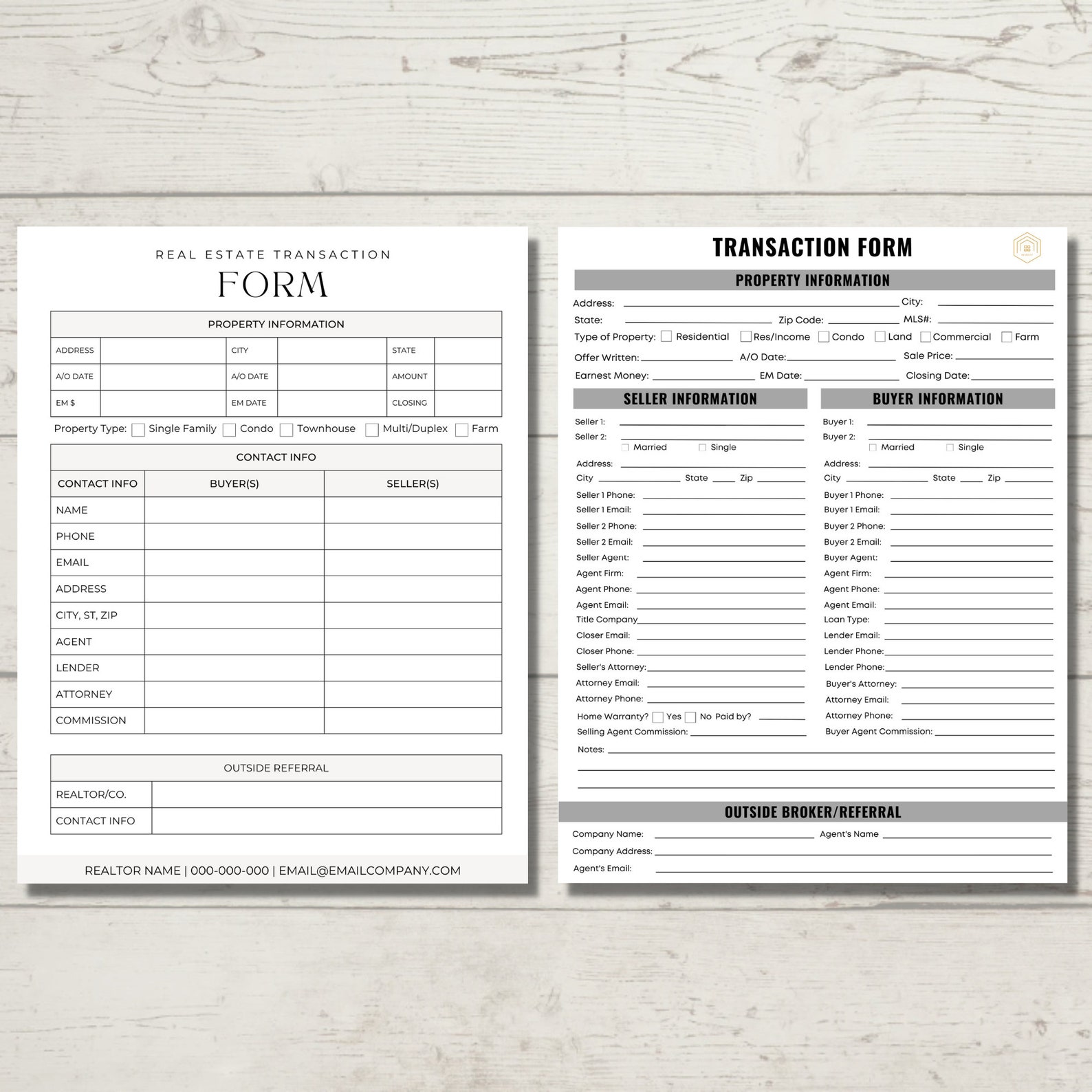 Real Estate Transaction Form for Buyers and Sellers, Fillable Pdf ...