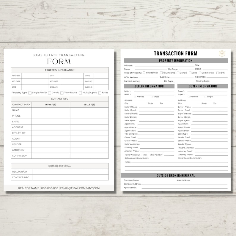 Real Estate Transaction Form for Buyers and Sellers, Fillable Pdf ...