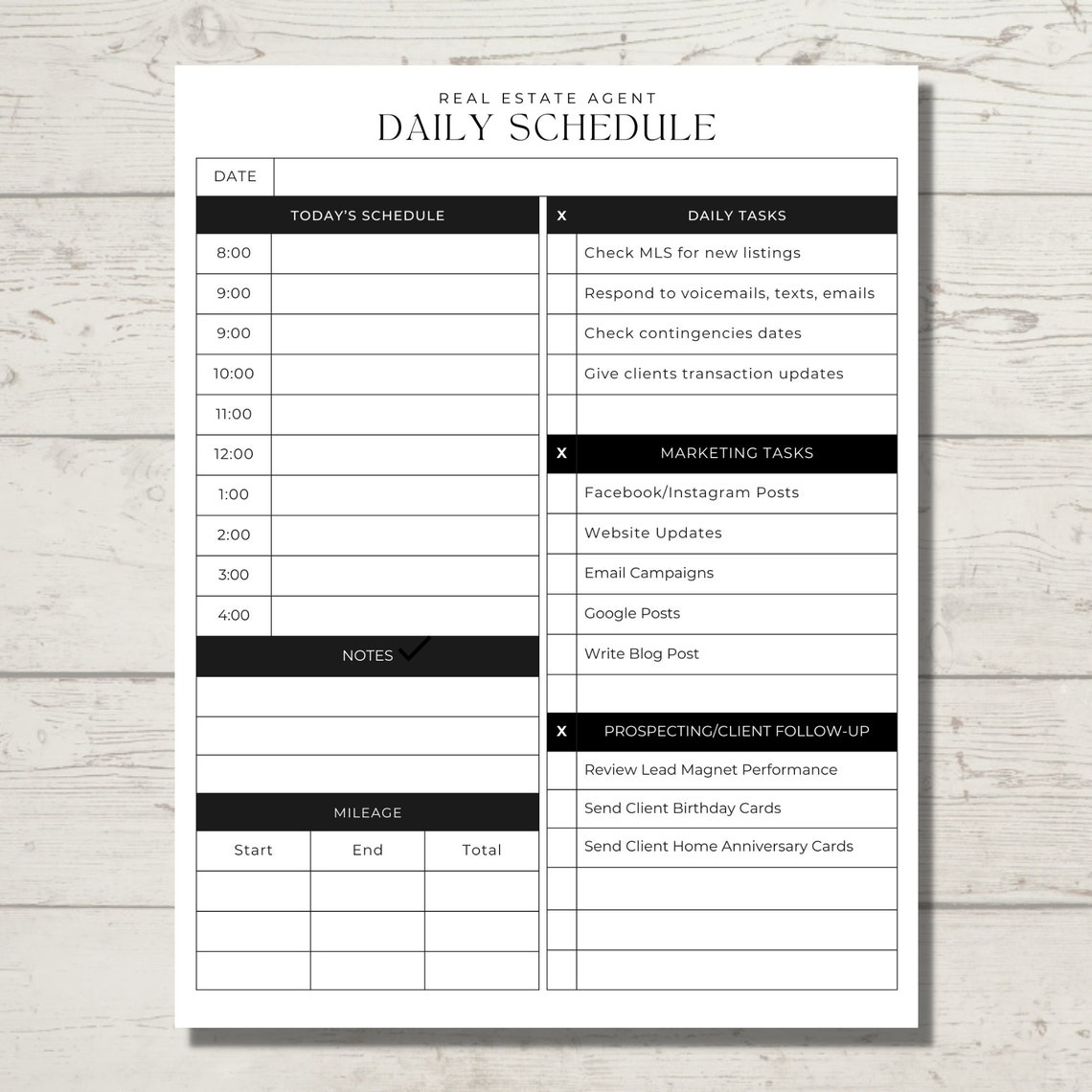 Real Estate Agent Daily Checklist and Business Planner: Edit in Canva ...