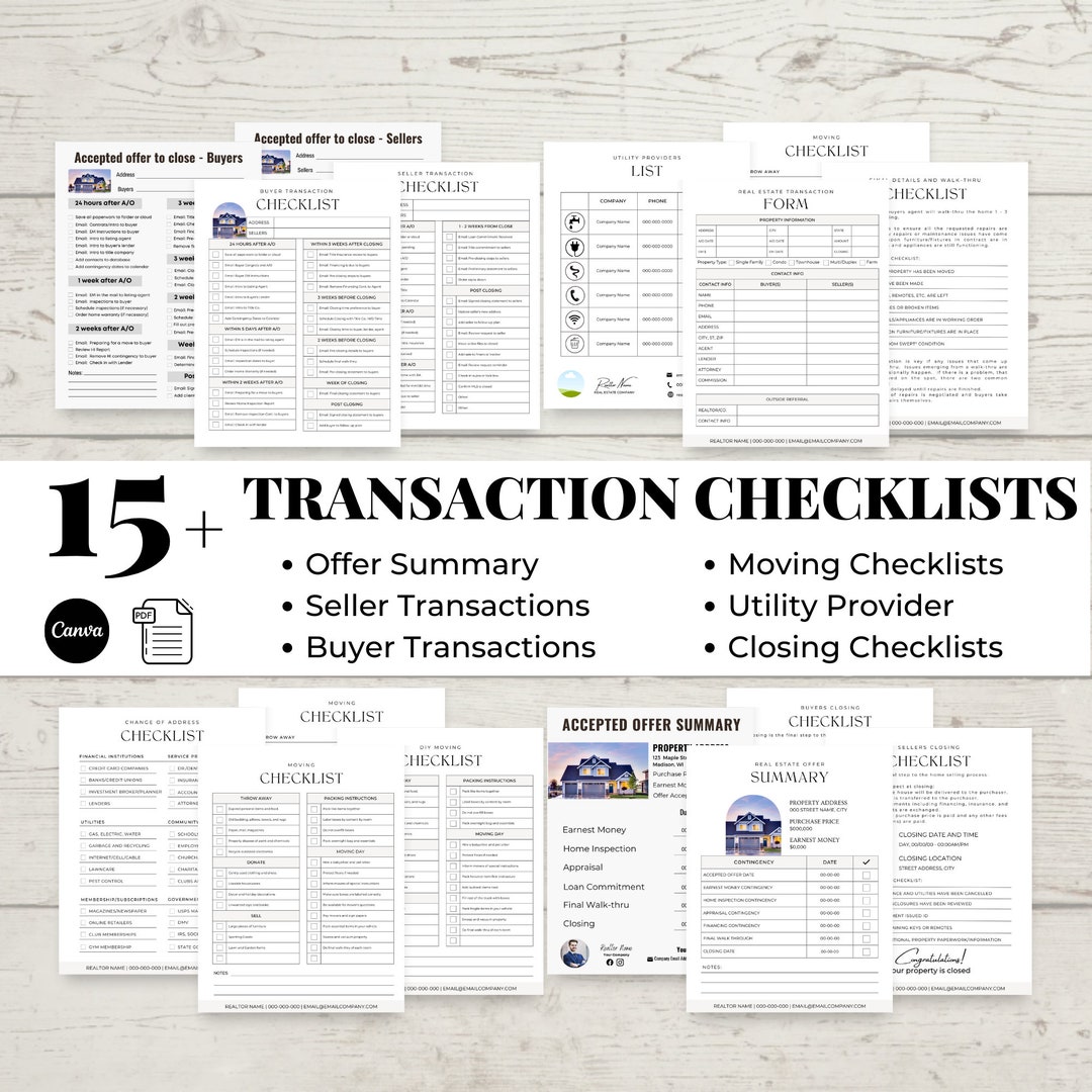 Real Estate Transaction Checklists Template Bundle | Checklists for ...