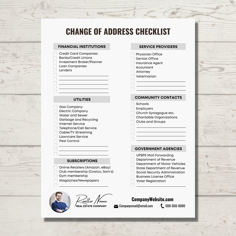 Change of Address Checklist, Real Estate Template, Printable, Editable ...